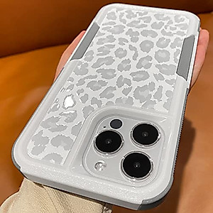 Burmcey for iPhone 14 Pro Max Case White Leopard Light Gray, Cheetah Print Heavy Duty Tough Rugged Full Body Protection Shockproof Protective Women Girls Case for iPhone 14 Pro Max 6.7'' 2022
