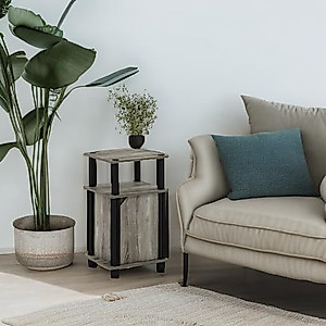 Furinno Brahms 3-Tier End Side Sofa Table/Nighstand with Door, 1-Pack, French Oak/Black