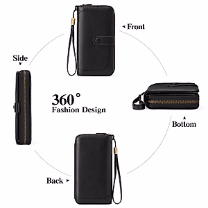 GAEKEAO Leather Credit Card Holder Wallet for Women RFID Blocking Large Capacity Bifold Zipper Card Case Organizer with Wristlet 45 Slots