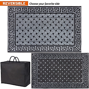 SAND MINE Reversible Mats, Plastic Straw Rug, Modern Area Rug, Large Floor Mat and Rug for Outdoors, RV, Patio, Backyard, Deck, Picnic, Beach, Trailer, Camping (5' x 8', Black & Grey)