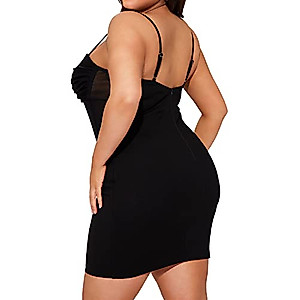 Uni Clau Women Sexy Halter V Neck Mesh Mini Dress Bodycon Spaghetti Straps See Through Patchwork Dress Party Club Night Out Mini Dress Black XL