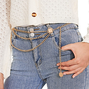 AMYGEM Multilayer Metal Waist Chain Belt for Women, Adjustable Women Long Belt Body Belly Jewelry for Dresses Jeans Trousers