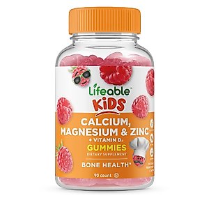 Lifeable Calcium, Magnesium, Zinc and Vitamin D Gummies - Great Tasting Natural Flavor Vitamin Supplements - Gluten Free GMO Free Chewable - for Bone Health Support - for Kids Teens - 90 Gummies