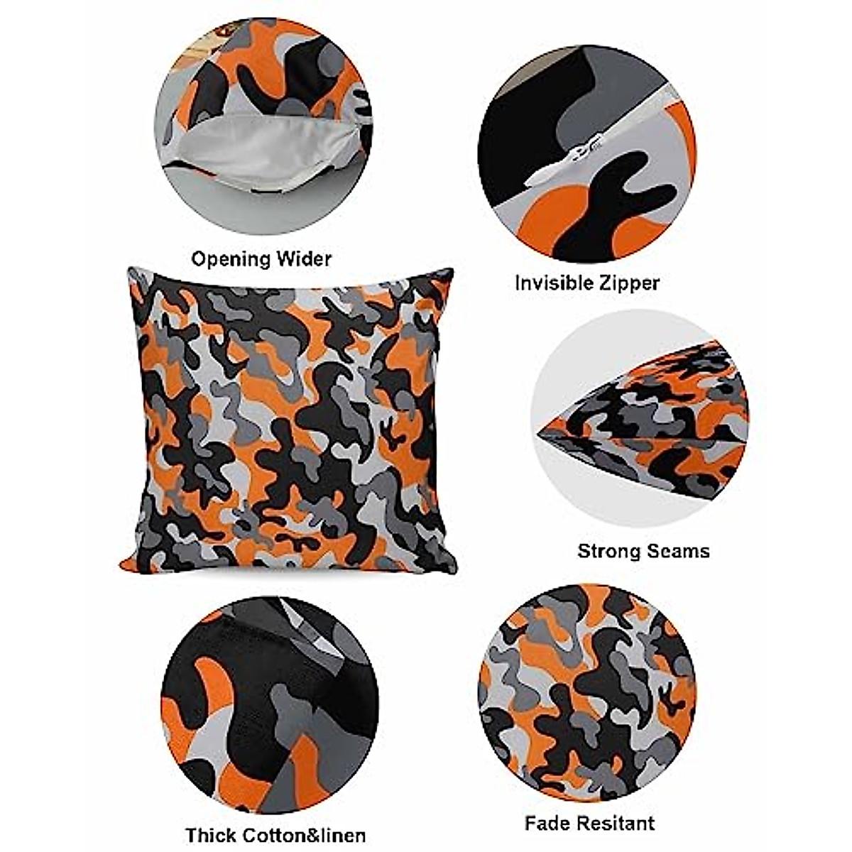 zzsunfeel Pillow Cases Linen Pillow Shams Camo Pillow Cases Set of 2 20x20 Inches Pillowcases Square Cushion Covers Flax Soft Linen Pillow Covers for Couch Sofa