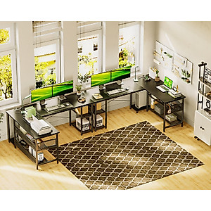 ODK 59" L Shaped Desk with Power Outlet and USB Charging Ports, Reversible L Shaped Computer Desk with Storage Shelves, Home Office Desk, Gaming Desk, Corner Desk, Black