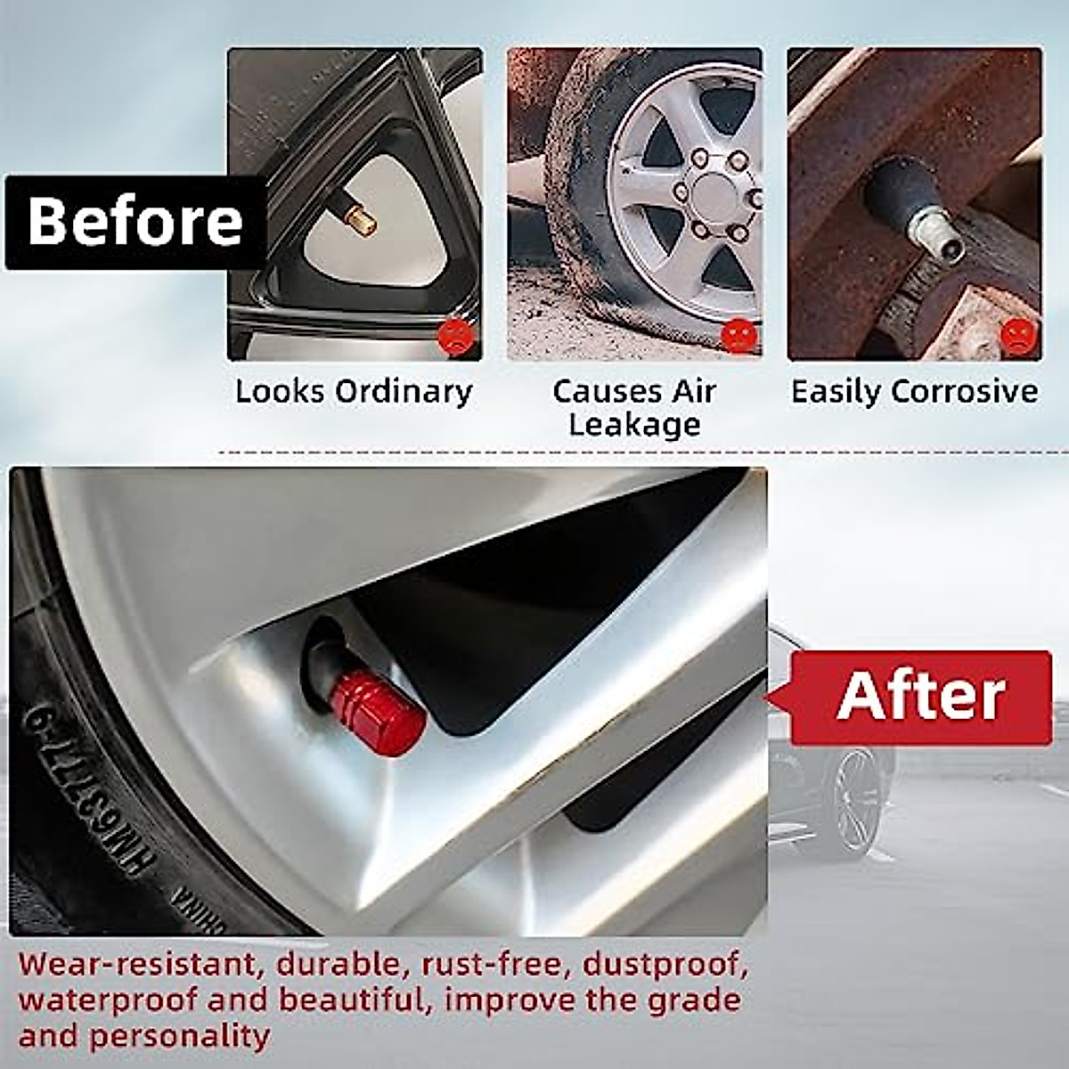 Kewucn 8 PCS Car Tire Valve Caps, Aluminum Alloy Air Caps Cover with Rubber Ring, Corrosion Resistant Airtight Dust Proof Covers, Universal for SUVs, Trucks, Motorcycles and Bikes (Red)