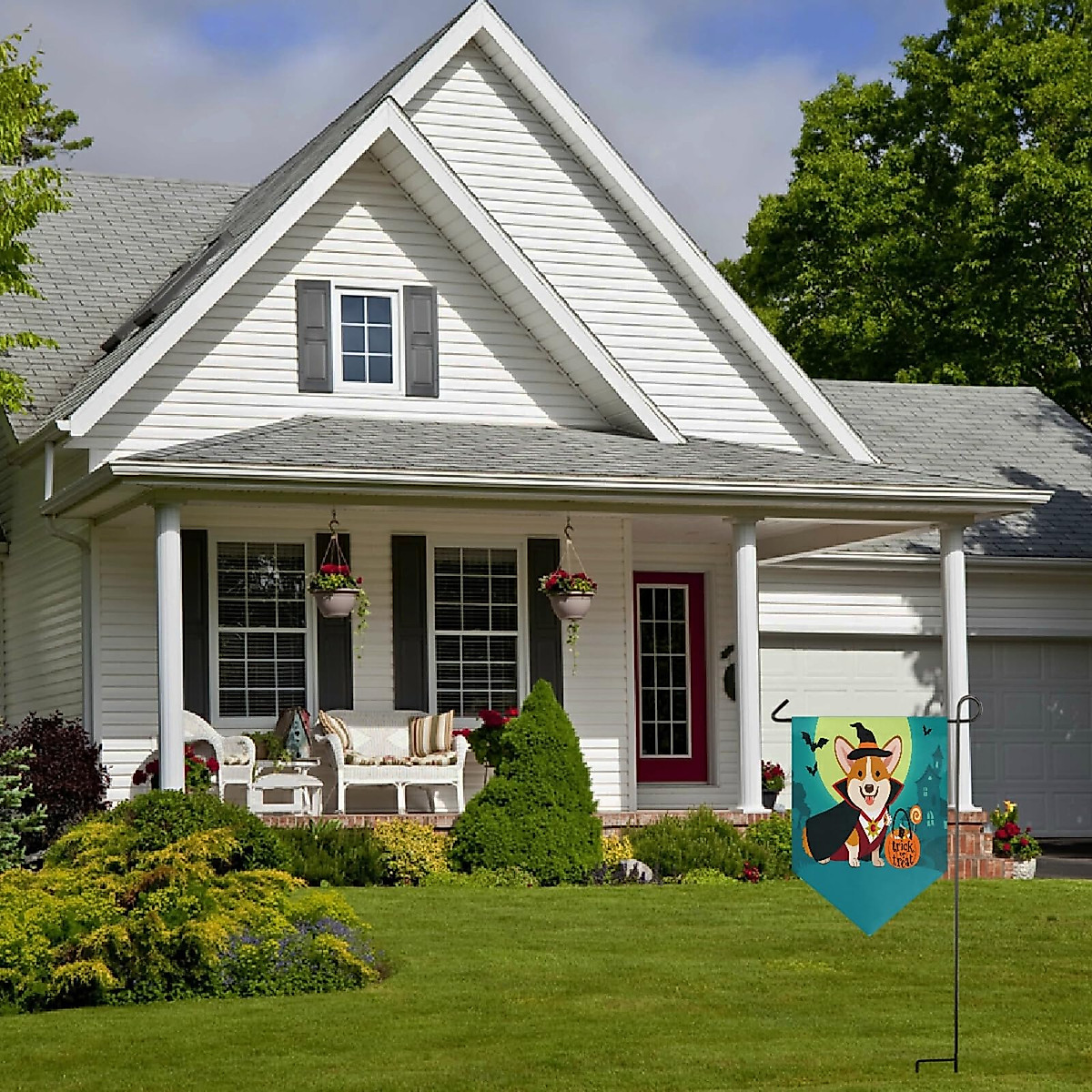 Oarencol Halloween Corgi Dog Witch with Cauldron Candy Garden Flag Trick or Treat Moon Bat Double Sided Home Yard Decor Banner Outdoor 12.5 x 18 Inch