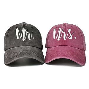 Enodtter Mr and Mrs Hats, Hubby Wifey Embroidered Bride Groom Matching Baseball Caps, Newlywed Honeymoon and Wedding Gift for Couples, Bridal Gift