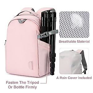 BAGSMART Camera Backpack, DSLR SLR Camera Bag Fits up to 13.3 Inch Laptop Water Resistant with Rain Cover, Tripod Holder for Women and Girls,Pink