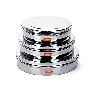Sumeet Stainless Steel Chocolate Flat Slim N Sleek Canisters/Puri Dabba/Storage Containers Set of 3Pcs Big Set (No.10-700ML, No.11-900ML, No.12-1200ML)