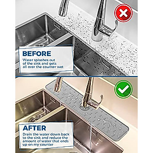 Kitchen Sink Splash Guard - 24 inch Silicone Faucet Handle Drip Catcher Tray, Dish Soap Sponge Holder Mat Behind Faucet, Kitchen Gadgets Sink Accessories Drying Mat Sink Caddy Organizer for Kitchen