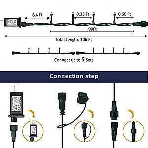 XUNXMAS Outdoor Christmas String Lights 300LED 106ft, Christmas Tree Lights with 8 Lighting Modes, Plug in Indoor Outdoor Twinkle Lights for Tree Garden Wedding Party Decoration, Warm White