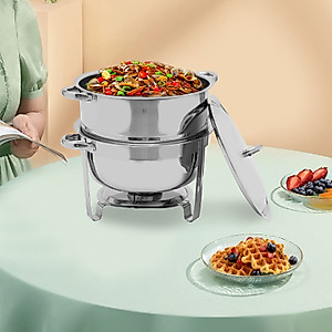 14 Qt. Soup Chafer, Soup Warmer Catering Supplies Food Warmer, 201 Stainless Steel Chafing Dish Buffet Set with Fuel Holder, Round Food Warming Tray for Event Party Holiday Dinners (Silver)