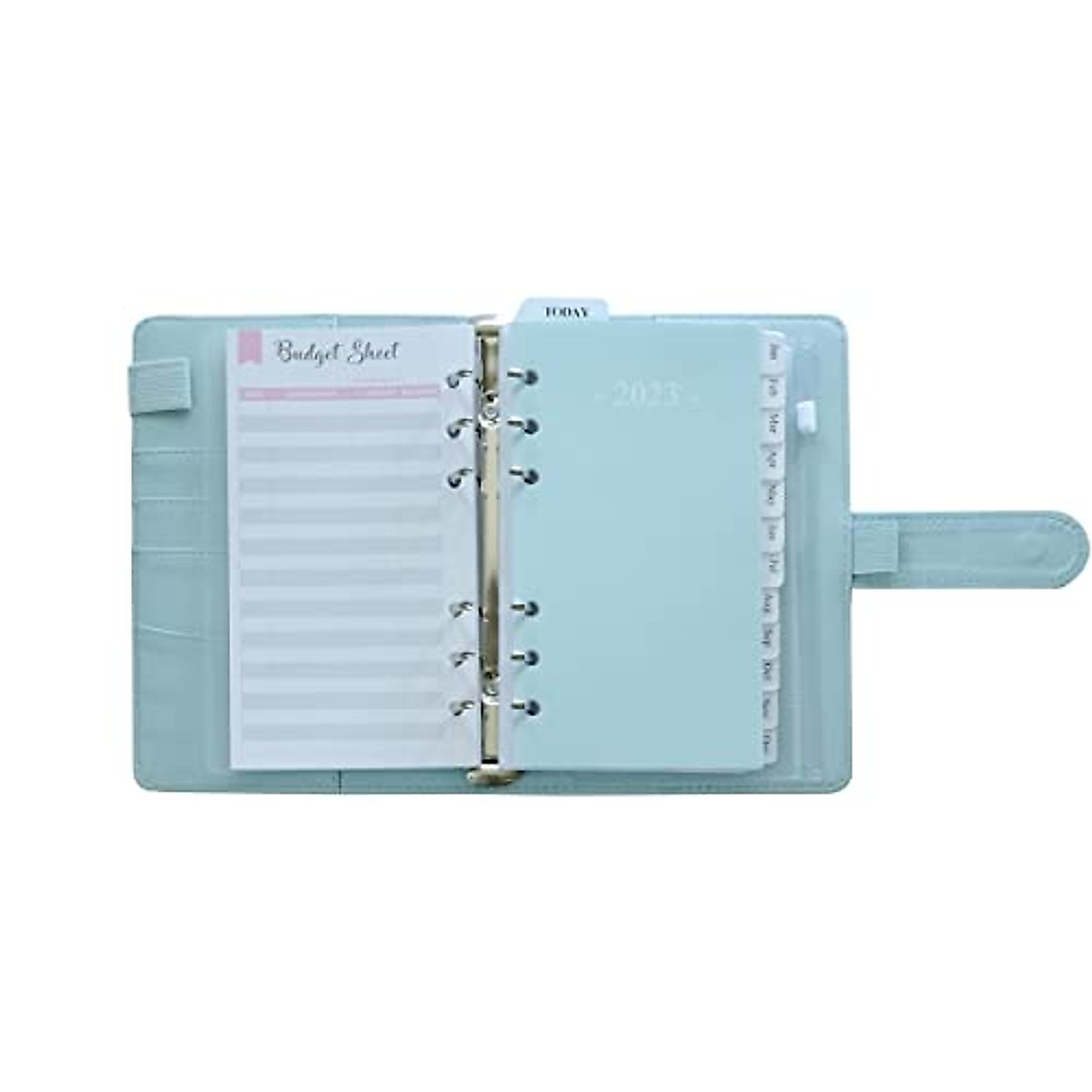 Fan&Ran 2023 Planner Binder Set A6 - Weekly and Monthly Refills, Budget Sheets, Cash Zipper Pocket, Personal Size, Sky Blue