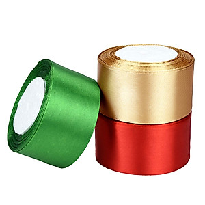3 Rolls Wide Christmas Satin Ribbon Double Face Polyester Satin Ribbon Solid Satin Ribbon for Christmas Wedding Mother's Day Gift Wrapping Crafts Hair Bows, Party Favors … (2inch, Red, Green,Gold)