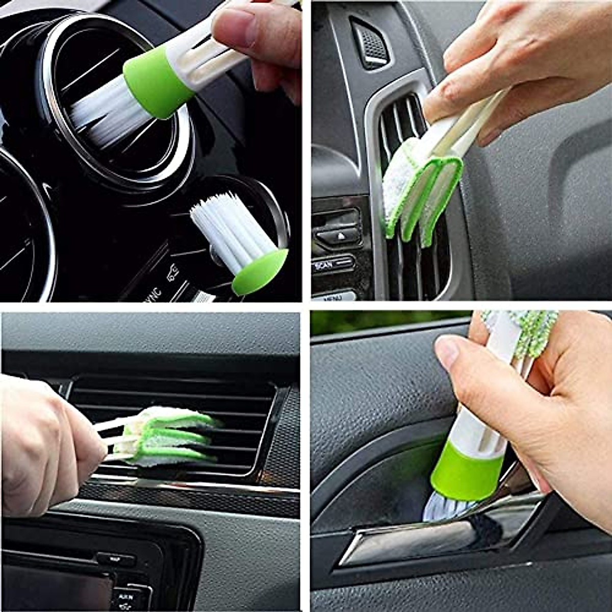 Mini Duster for Car Air Vent Set of 3 Automotive Air Conditioner Brush & Cleaner Cloth, Dust Collector Cleaning Tool for Keyboard Window Leaves Blinds Shutter, Green, 6.5inchx1.57inch
