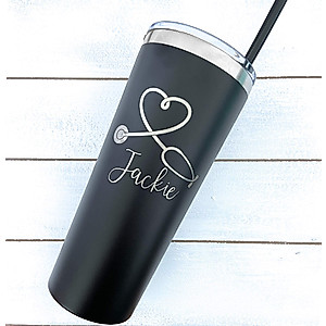 Personalized Nurse Laser Engraved 22 oz - Laser Engraved Tumbler with Straw, Stethoscope, RN, Nurse Gift, Doctor Gift, Nurse Assistant, Heartbeat, Nursing Student