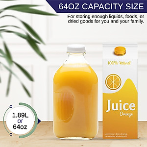 Jartastix 64-Oz Glass Milk Jugs with Caps (2 Pack) - 64 Ounce Food Grade Glass Bottles - Dishwasher Safe - Bottles for Milk, Buttermilk, Juice, Tomato Sauce, Jam, Barbecue Sauce (64oz // 2 Pack)