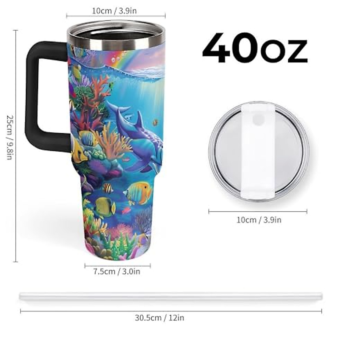 Dolphin 40OZ Tumbler Stainless Steel Travel Mug Water Bottle Car Cup Tea Cups with Lid Black-style
