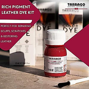 Tarrago Leather Dye Kit with Deglazer and Applicator - Restore & Recolor Shoes, Boots, Purses, Wallets, Jackets, and Furniture - Rich Pigment - 25mL - Bright red #102