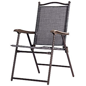 Giantex Set of 2 Patio Folding Chairs, Sling Chairs, Indoor Outdoor Lawn Chairs, Camping Garden Pool Beach Yard Lounge Chairs w/Armrest, Patio Dining Chairs, Metal Frame No Assembly, Grey