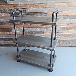 Industrial Style Bar Cart with Pipe and Rustic Wood Shelves