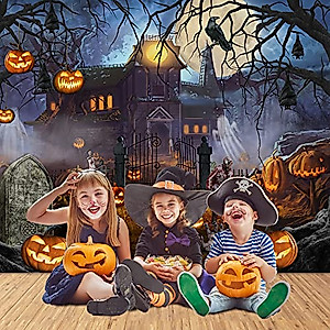 Halloween Backdrop, Halloween Ghost Castle Pumpkin Photo Backdrops for Photography 7x5ft, Halloween Night Castle Back Drops Background for Pictures Halloween Party Decorations Banner Booth Props