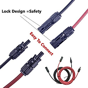 Witproton 10FT 10 AWG (6mm²) Solar Extension Cables 1500V Tinned Copper Solar Cable with Hard PPO Plastic 1.5KV 50A IP68 PV Male and Female Connectors at Each End