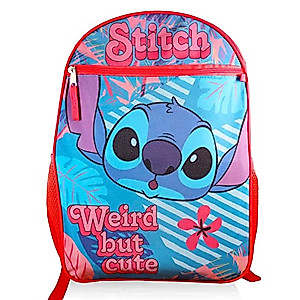 Walt Disney Studio Disney Lilo and Stitch Backpack Lunch Set - Bundle with Lilo Backpack, Lunch Bag, and Water Bottle Plus Stickers and More (Lilo and Stitch School Supplies)