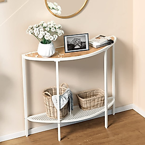 SAYGOER Console Table 2 Tier Narrow Entryway Table with Storage Shelves Half Moon Sofa Couch Table Small Entry Way Tables for Living Bedroom Hallway Office Easy Assembly, Oak White