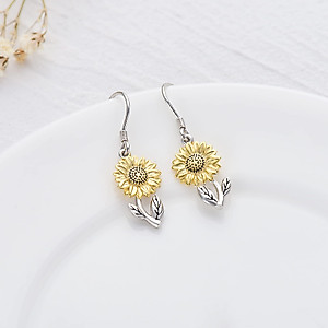 Sunflower Earrings for Women 925 Sterling Silver Sunflower Dangle Earring Sunflower Jewelry Gifts for Women Mother