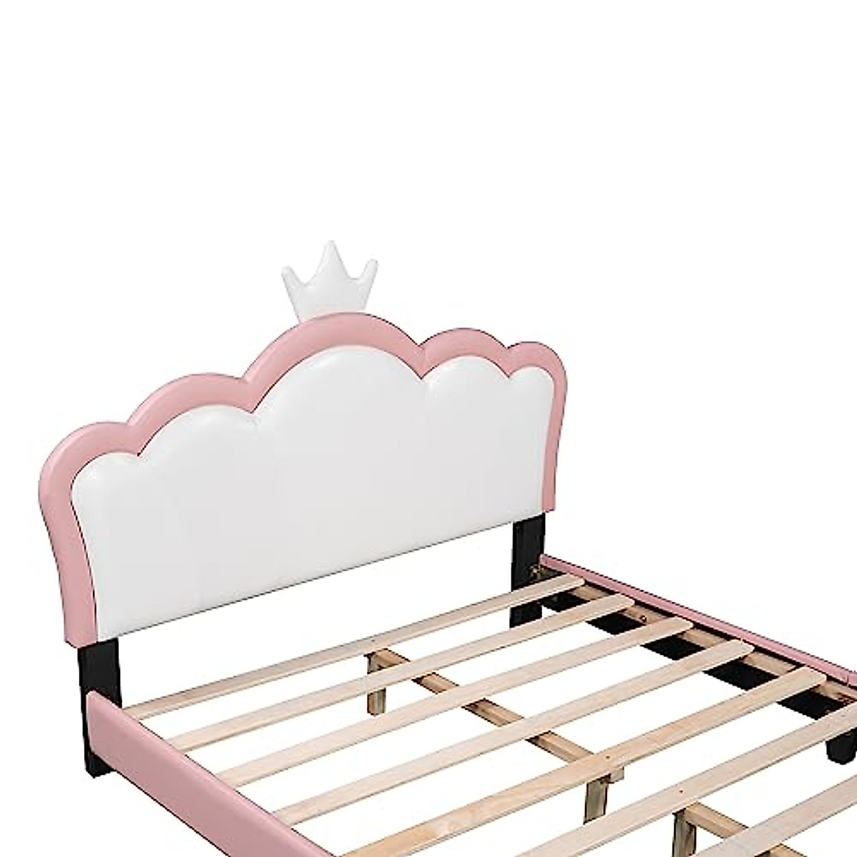 GYYBED Full Size Upholstered Princess Bed with Crown Headboard,Full Bed Frames for Girls Full Bed Frame Girl Full Size Bed Frames for Girls Full Bed Frames for Kids (White+Pink, Full)