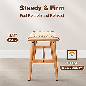 Fancyarn Woven Bench, 32" L FAS Grade Solid Oak Wood Dining Bench w/Rustic Design, Hand Woven Enterway Bench, Breathable Surface, Firm Mortise & Tenon Structure, Small Bench for Dining Room/Bedroom