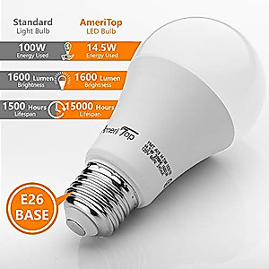 AmeriTop A19 LED Light Bulbs- 6 Pack, Efficient 14W(100W Equivalent) 1600 Lumens General Lighting Bulbs, UL Listed, Non-Dimmable, E26 Standard Base (2700K Soft White)