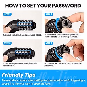 Favoto Bike Chain Lock, 5 Digit Combination Anti-Theft Bicycle Lock, Security Resettable Heavy Duty Hardened Steel, Ideal for Outdoor Motorcycle E-Bike Bikes Gate Fence Ladder Lawn Mower, 3.8 feet