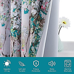 MYSKY HOME Floral Blackout Curtains 72 inches Long Pink and Blue Curtains Farmhouse Curtains Room Darkening Window Curtains for Living Room Printed Flower Leaves Grommet Curtains Panels