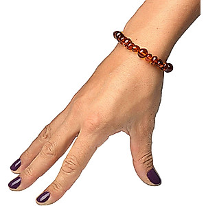 Genuine Amber Unisex Bracelet - Polished Baltic Sea Amber Jewelry - Baroque Shape Amber Beads Hand-Assembled in Europe - Cognac - 7 inch