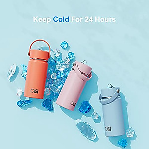 Oisiz Kids Water Bottle with Straw Lid 14oz, Vacuum Insulated 316 Stainless Steel Water Bottles for Kids for School, Leakproof Toddler Water Bottle, BPA Free and Keep Cold for 24 Hours, Cherry Blossom