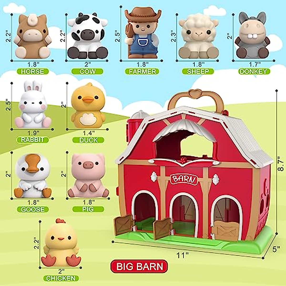 Letapapa Farm Animals Big Barn Toy for 1 2 3 Year Old, Toddler Educational Montessori Toys, Farm Pretend Playset with Barn & Farmer, Christmas Birthday Gift for Toddler Kids 1-3 Years