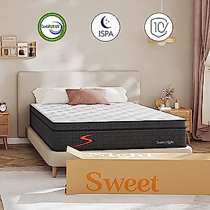 Sweetnight Queen Size Mattress in a Box - 10 Inch Pillow Top Queen Mattress, Bamboo and Gel Memory Foam Hybrid Mattress with Individually Pocketed Springs for Support & Comfort Sleep, Siesta,Black