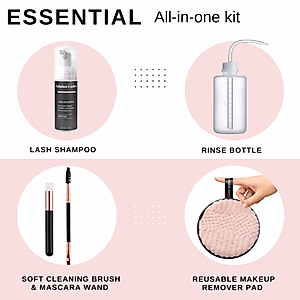 Lash Shampoo for Lash Extensions Kit - Sensitive Eyelash Cleanser for Extensions - Foaming Lash Bath for Natural/Eyelash Extensions - Paraben & Sulfate & Oil Free - Salon and Home Use (60ml 2 Fl Oz)