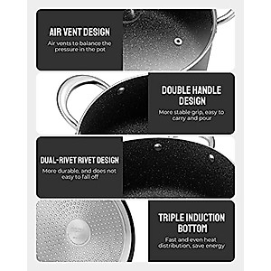 BEZIA Cooking Pot with Lid, 6 Quart Nonstick Stock Pot/Stockpot with Lid, Non Stick 6 QT Large Capacity Induction Pot for Soup, Broth, Chili, Stew - All Stove Compatible