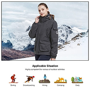 CAMEL CROWN Womens Waterproof Ski Jacket 3-in-1 Windbreaker Winter Coat Fleece Inner for Rain Snow Outdoor Hiking(Dark Grey, Medium)