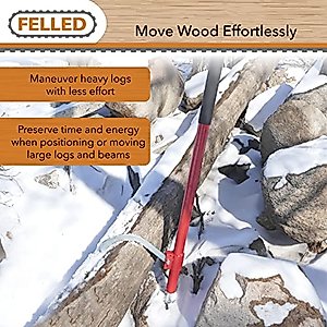 Felled Large Log Peavey Tool with Moving Hook - 8 to 32in Capacity Logger Peavy Hook Log Roller Tool with 42in Handle