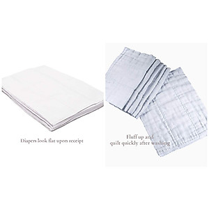 KaWaii Baby Prefold Cloth Diaper, Organic Cotton Twill, 4 x 6 x 4 ply DSQ Quality Washable & Reusable (10-36 lbs) White - 12-Count