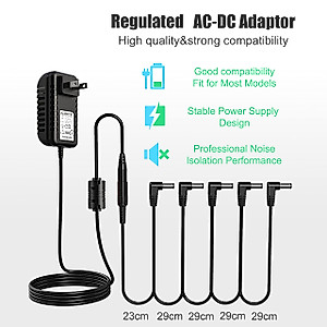 AZOR 9V Pedal Power Supply Adapter with 5 Way Daisy Chain Cables Fit for 9V DC 1A (1000mA) Negative Tip Guitar Effect Pedal