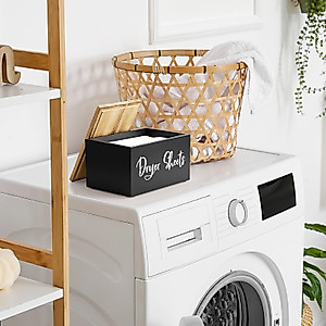 Dryer Sheet Holder, Wooden Laundry Sheets Container, Laundry Room Organization and Storage for Farmhouse Laundry Room Decor and Accessories, Fabric Softener Dispenser, Black