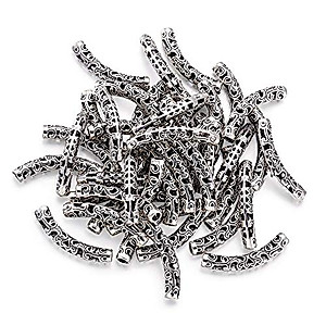 KISSITTY 100-Piece Antique Silver 6mm by 36.5mm Filigree Long Curved Noodle Tube Spacer Beads with 3mm Holes