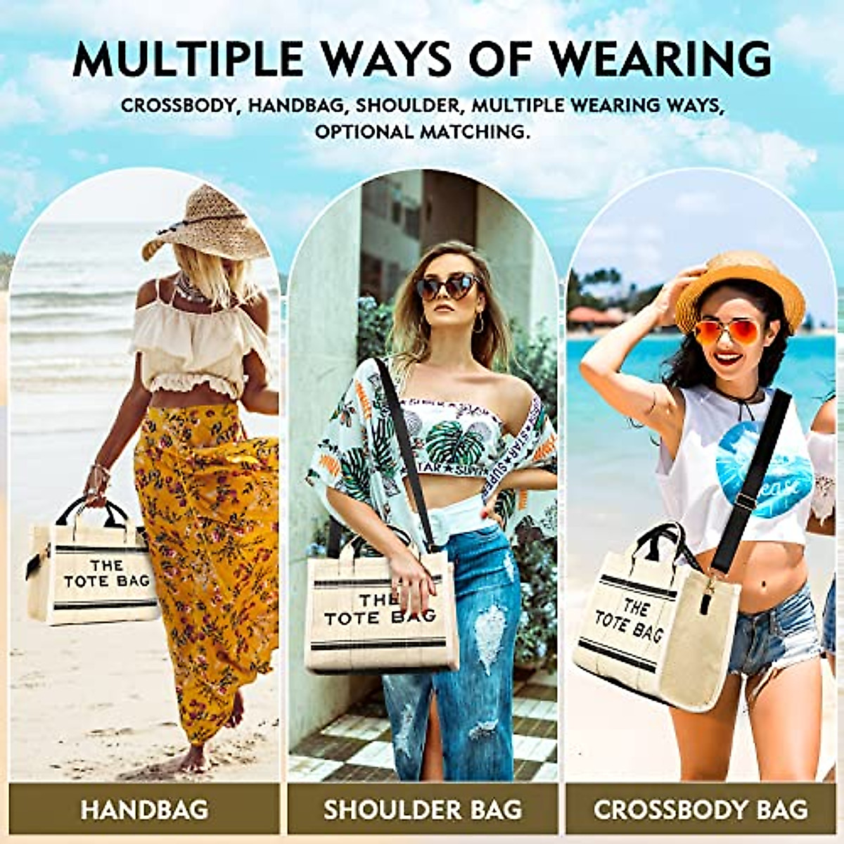 JQAliMOVV The Tote Bag for Women, Straw Tote Bag with Zipper Woven Beach Bag Top Handle Straw Handbag Purses for Travel