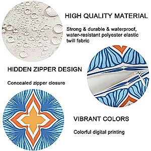 Qinqingo Outdoor Waterproof Throw Pillow Covers 24x24 inch Floral and Boho Style Decorative Pillow Covers Modern Geometric Pillowcase for Patio Funiture Garden Set of 4, Blue and Orange